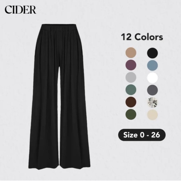 Cider | Pants & Jumpsuits | Nwt Solid Elastic Waist Band Wide Leg Pants ...
